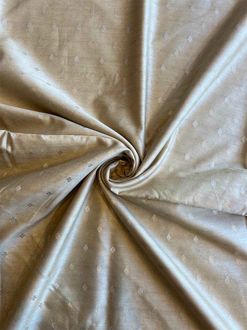 Beige Colour Self Weaved Maheshwari Silk Fabric Lavanya India